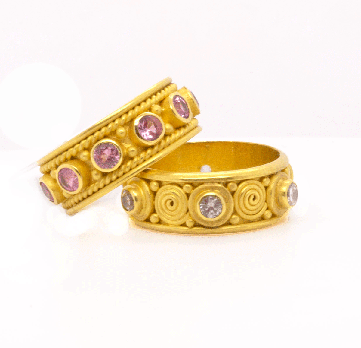 Carolyn Tyler 22k gemstone bands - Weber Goldsmith Gallery