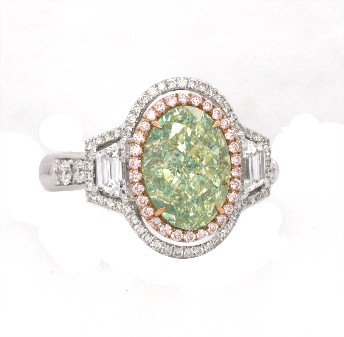 3.19ct Fancy light green oval diamond ring - Weber Goldsmith Gallery
